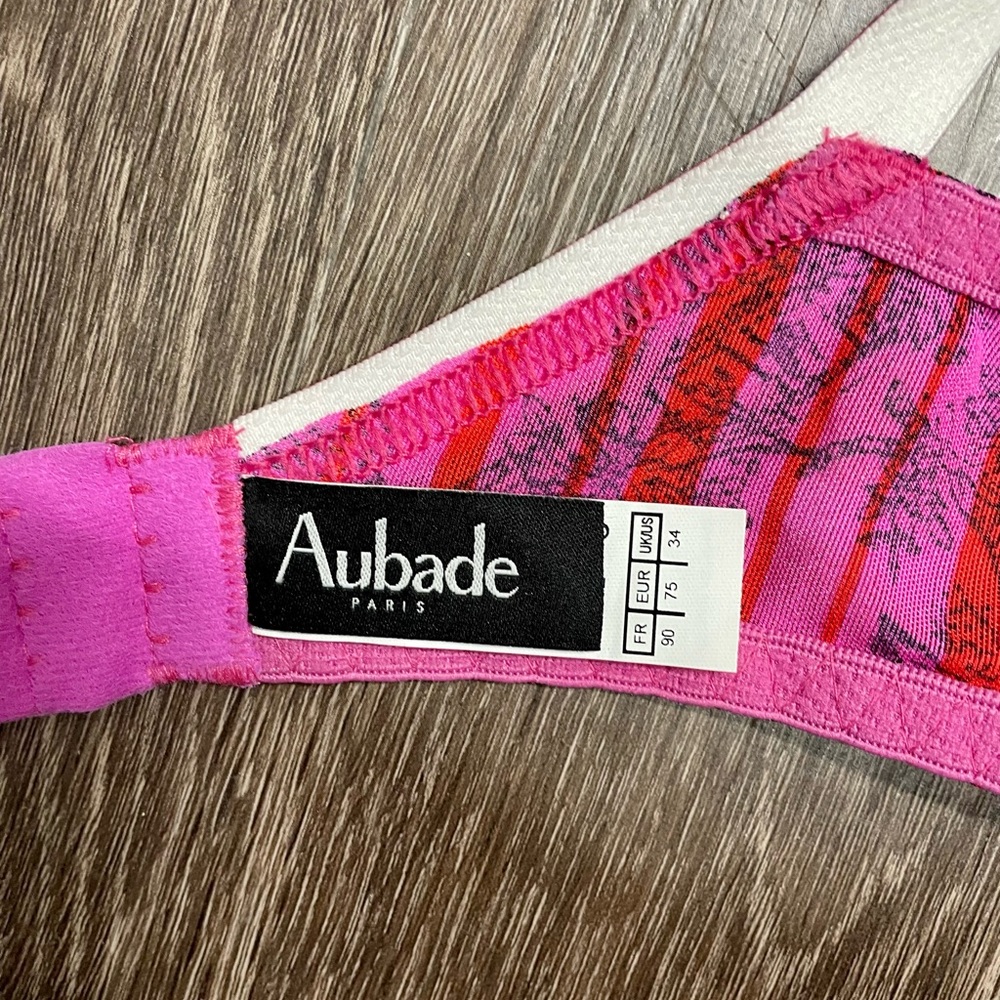 Aubade Hot Pink & Black Toile Mesh & Lace Unlined Bra… - Gem